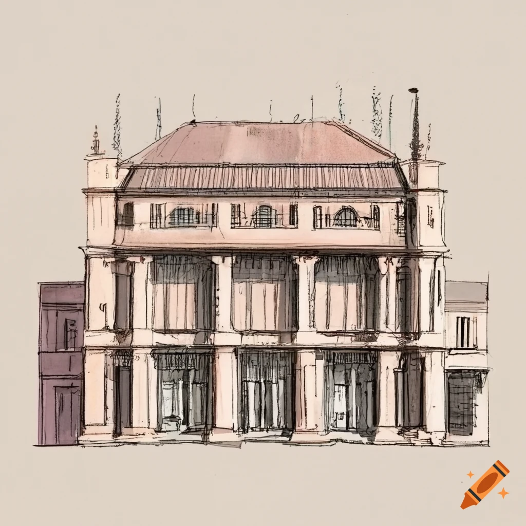 Architectural sketch layout with schinkel design and soft colors in ...