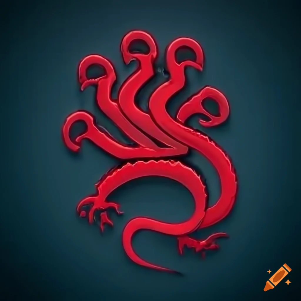 Hydra logo in red color with seven heads on Craiyon