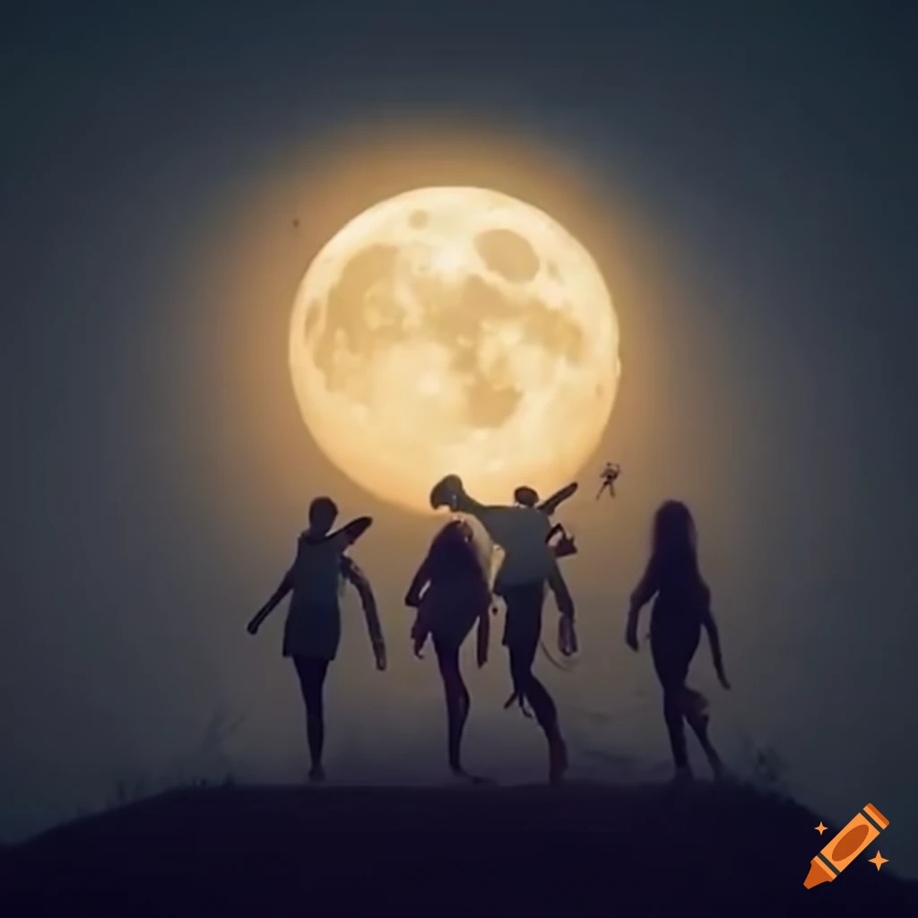 Group of people chasing the moon on Craiyon
