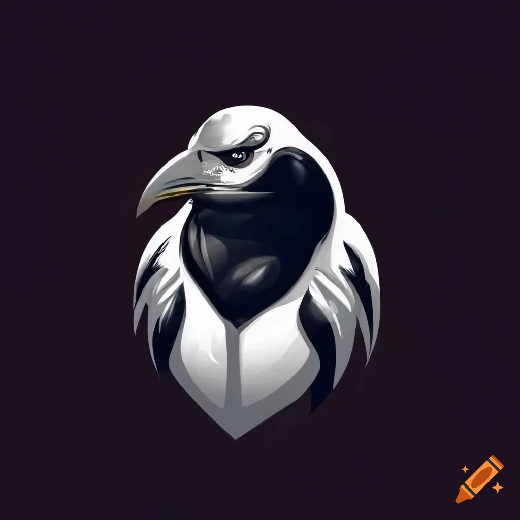 Muscle white raven bird in suit and tie designing a logo on Craiyon