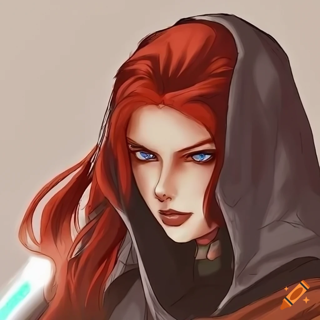 Red-haired blue-eyed female jedi revan on Craiyon