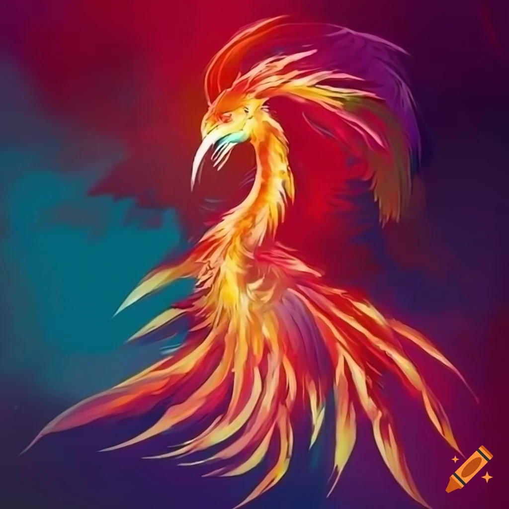 Head of a phoenix with red plumage on Craiyon