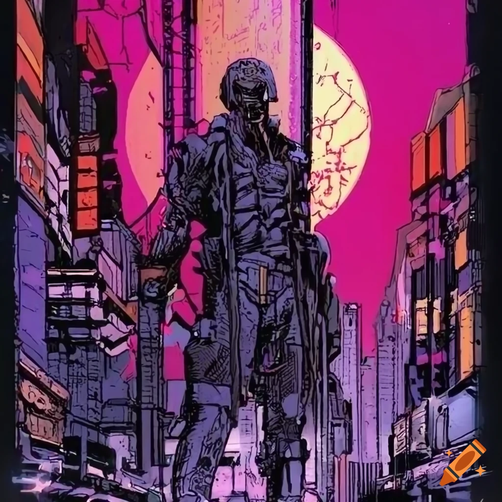 Sci-fi comic book cover in cyberpunk style by steranko mike hinge on ...