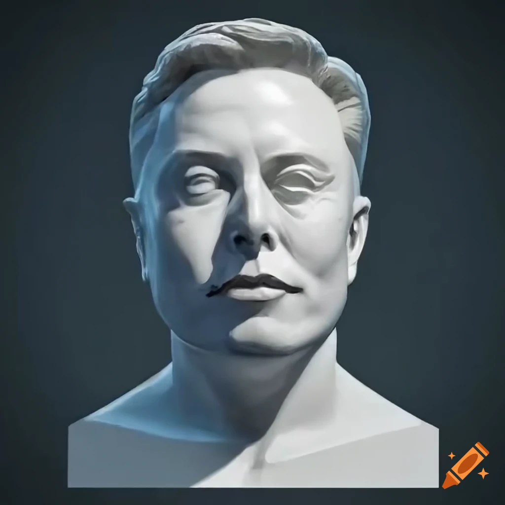 Elon musk depicted in white marble statue with translucent eyes on Craiyon