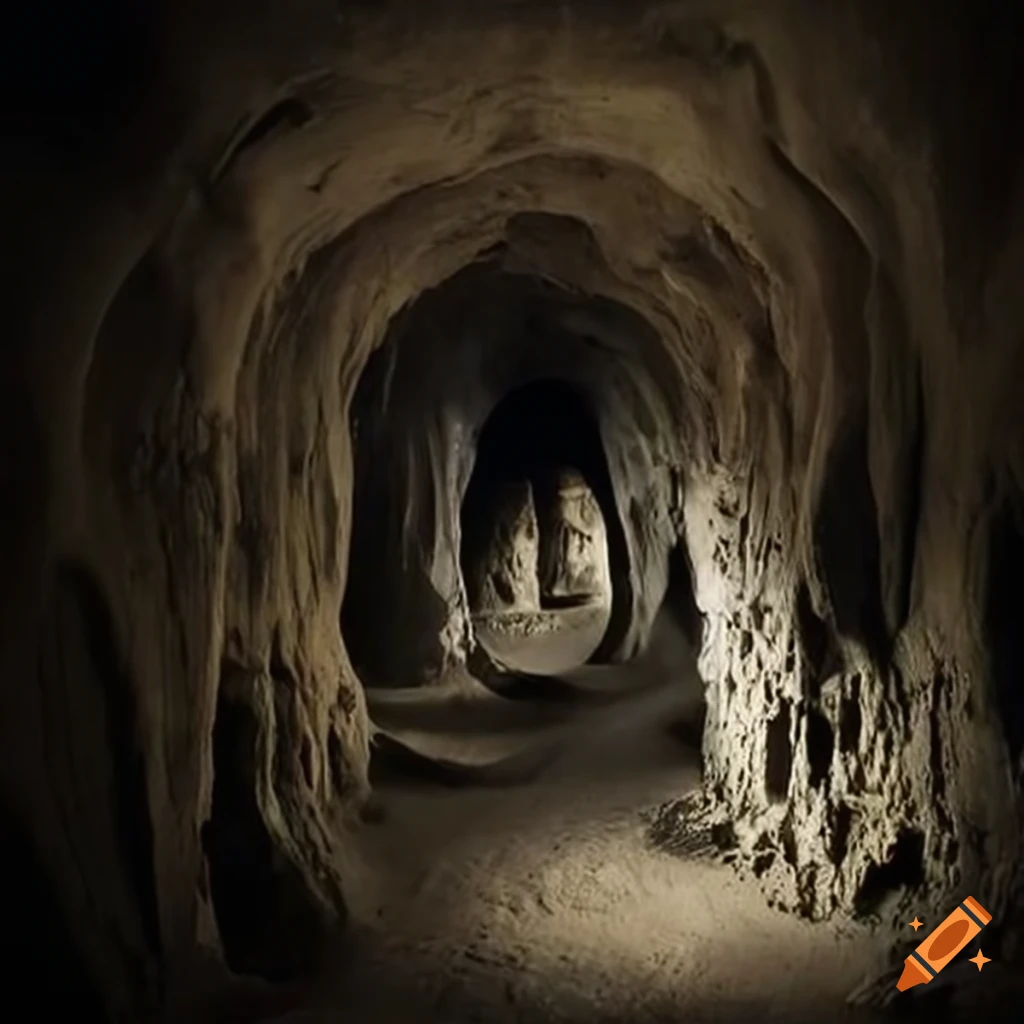 Eerie carved cave tunnels on Craiyon