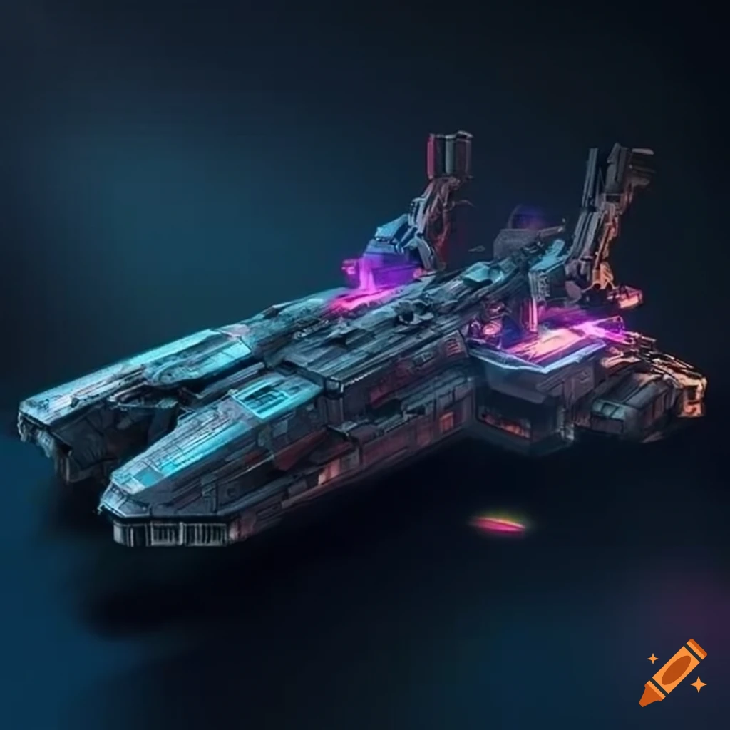 Sleek cyberpunk spaceship cruiser in 80s sci-fi style on Craiyon