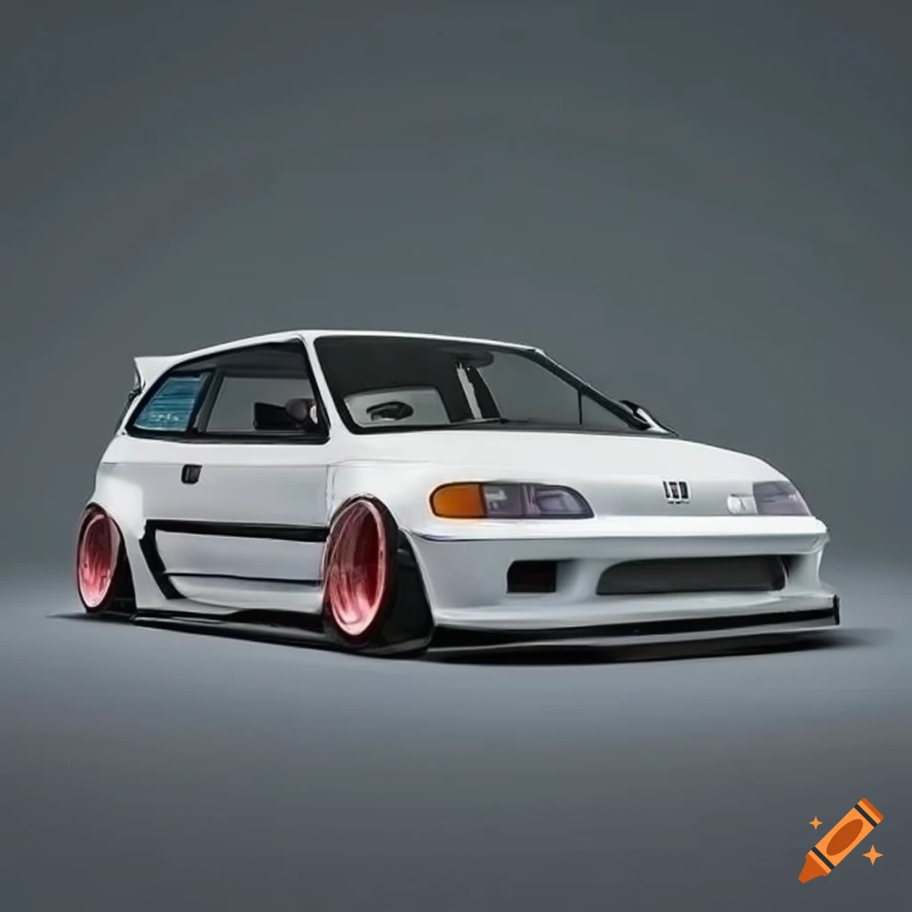 1989 honda civic eg hatchback wide body in white color on Craiyon