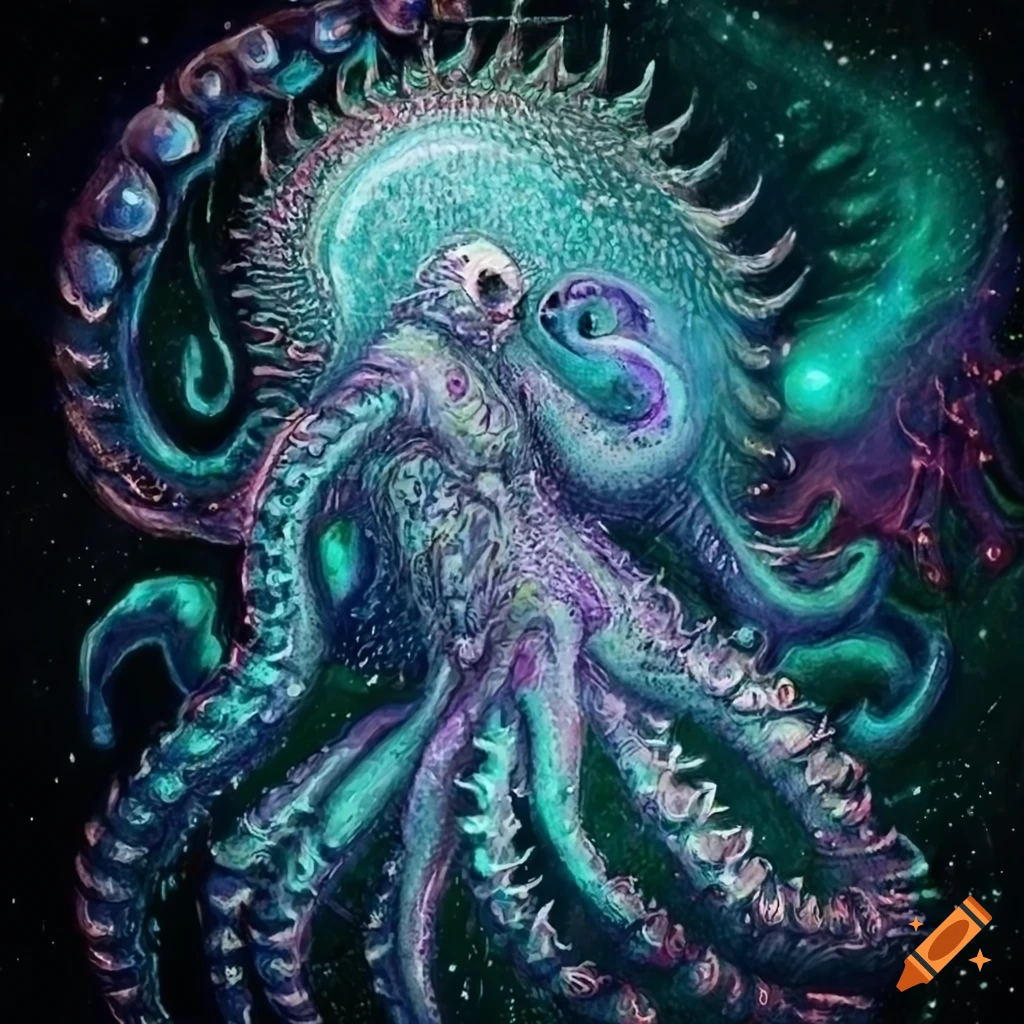 Ethereal astral monster with luminous tentacles in a cosmic void on Craiyon