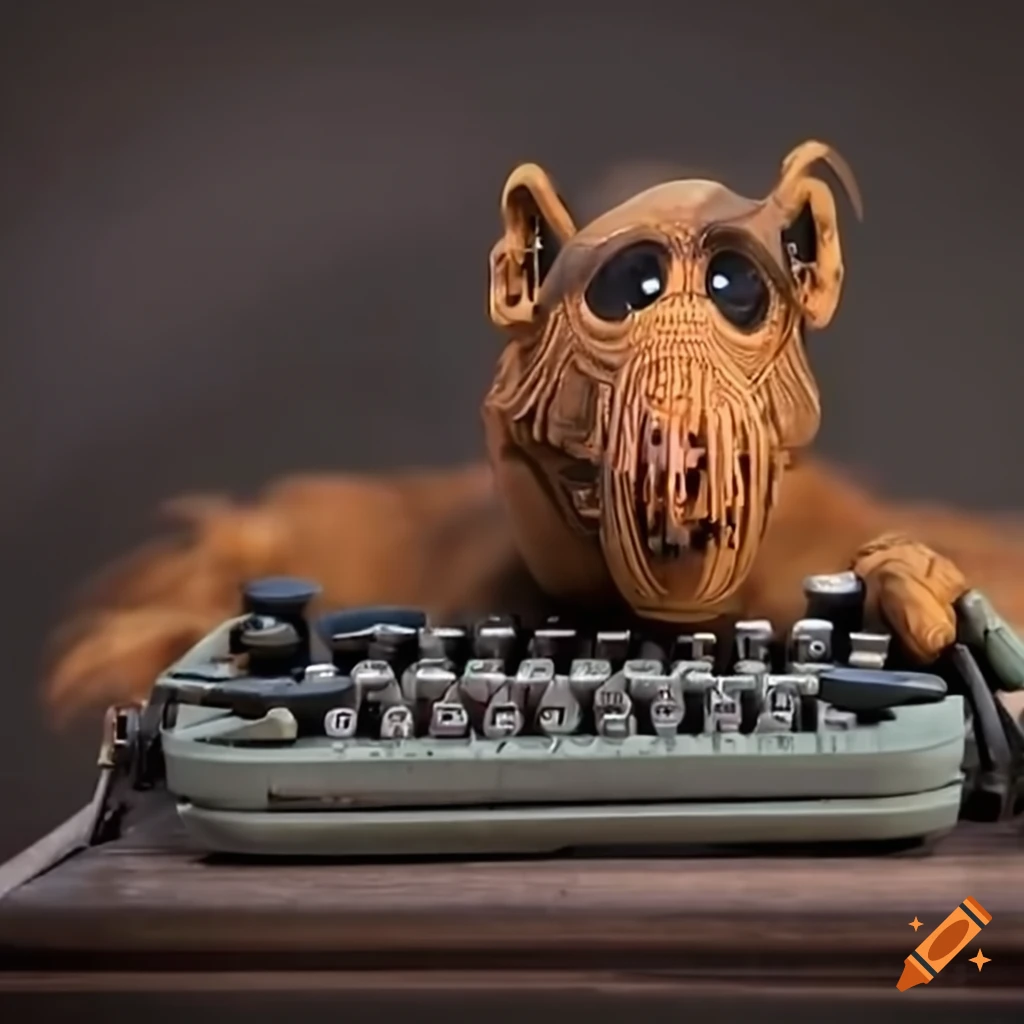 Alien typing on an old typewriter on Craiyon