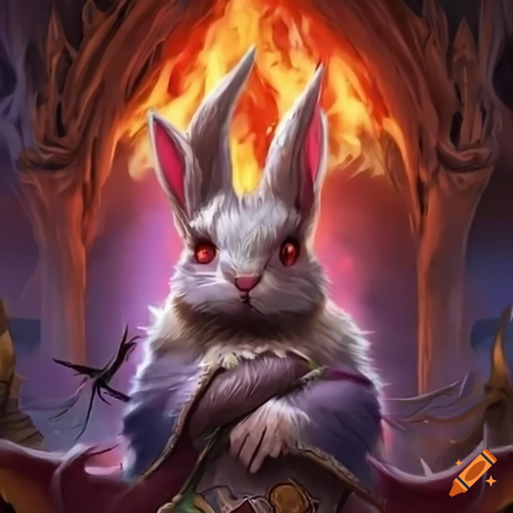 Majestic rabbit mage harnessing the power of fire on Craiyon