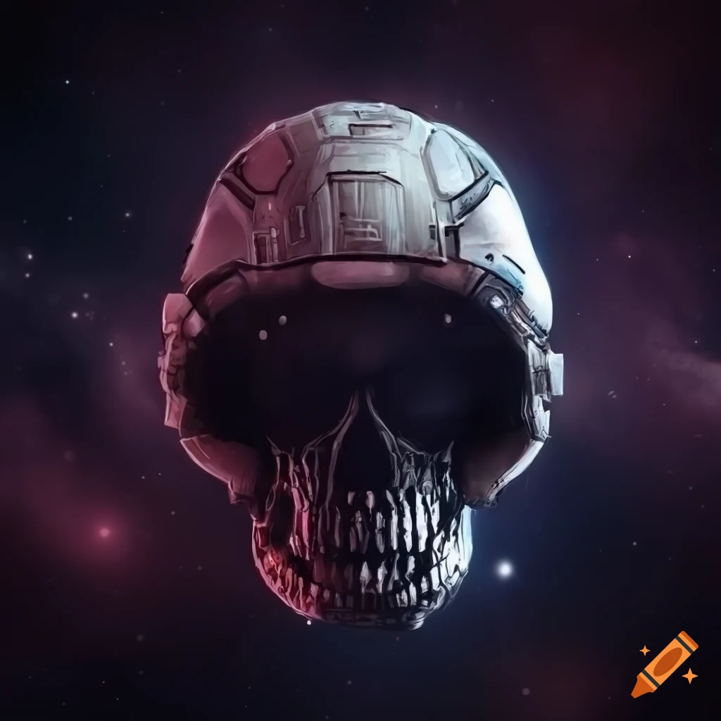 Space planet and starship with skull helmet pilot in punk style on Craiyon