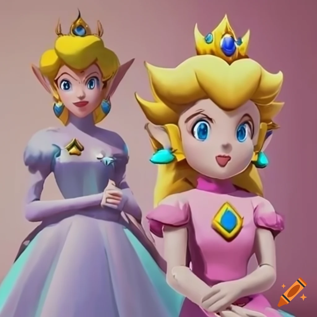 Adorable portrayal of Princess Peach and Link in matching regal gowns ...