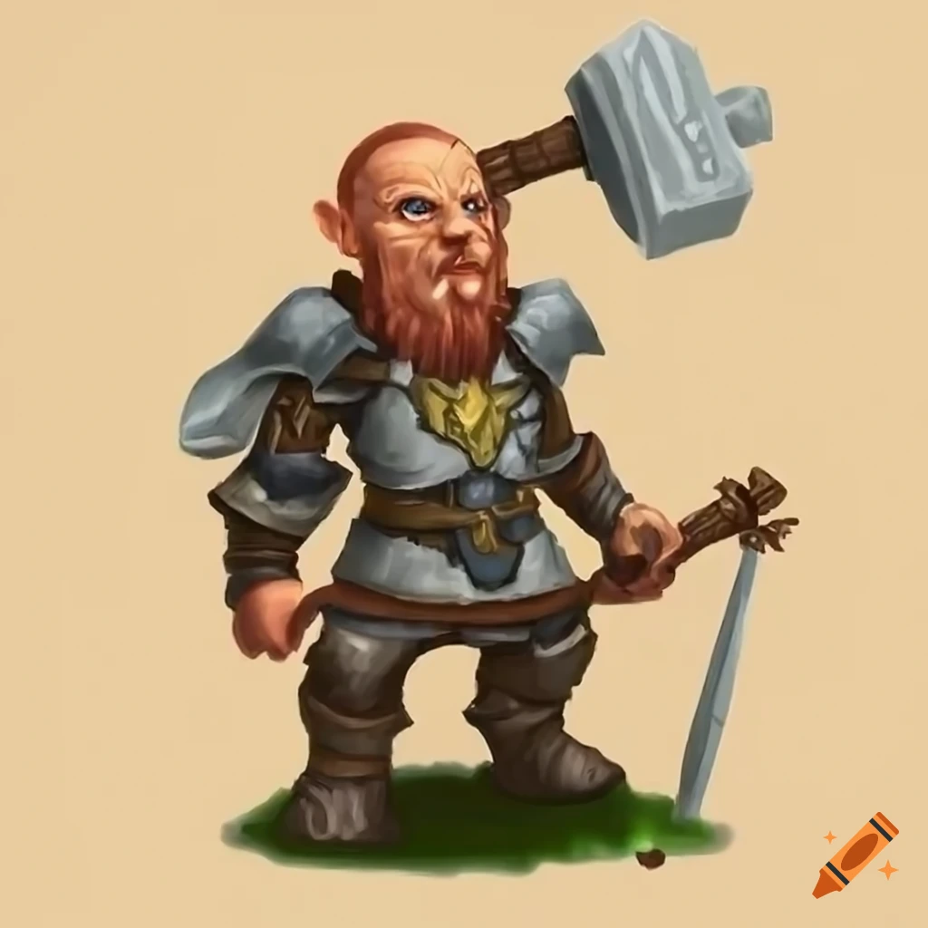 Gnome paladin wielding a giant hammer on Craiyon