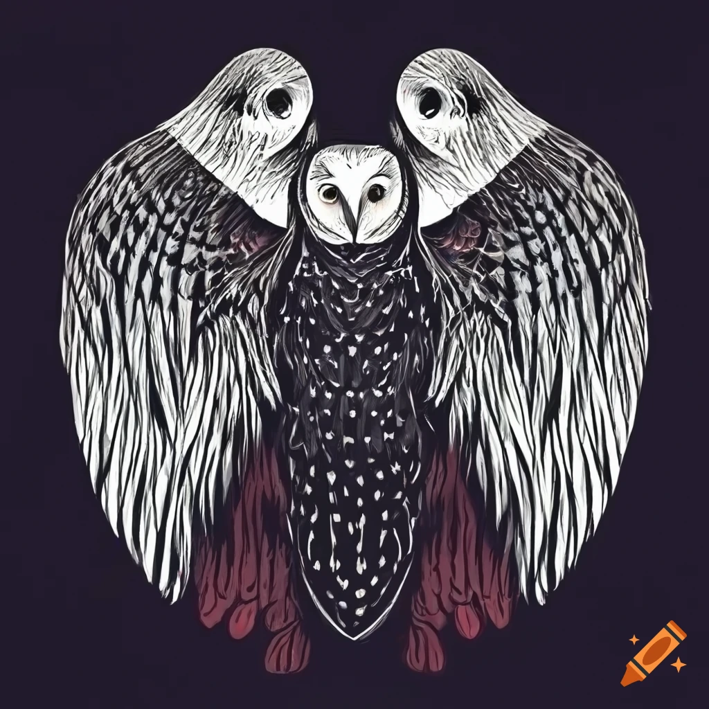 Dark abstract barn owl in a nightmare setting on Craiyon