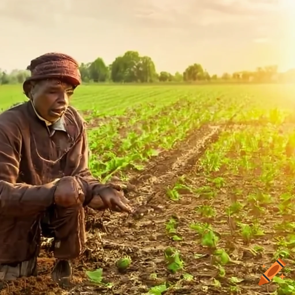 Hardworking farmer planting crops under the warm sun on Craiyon