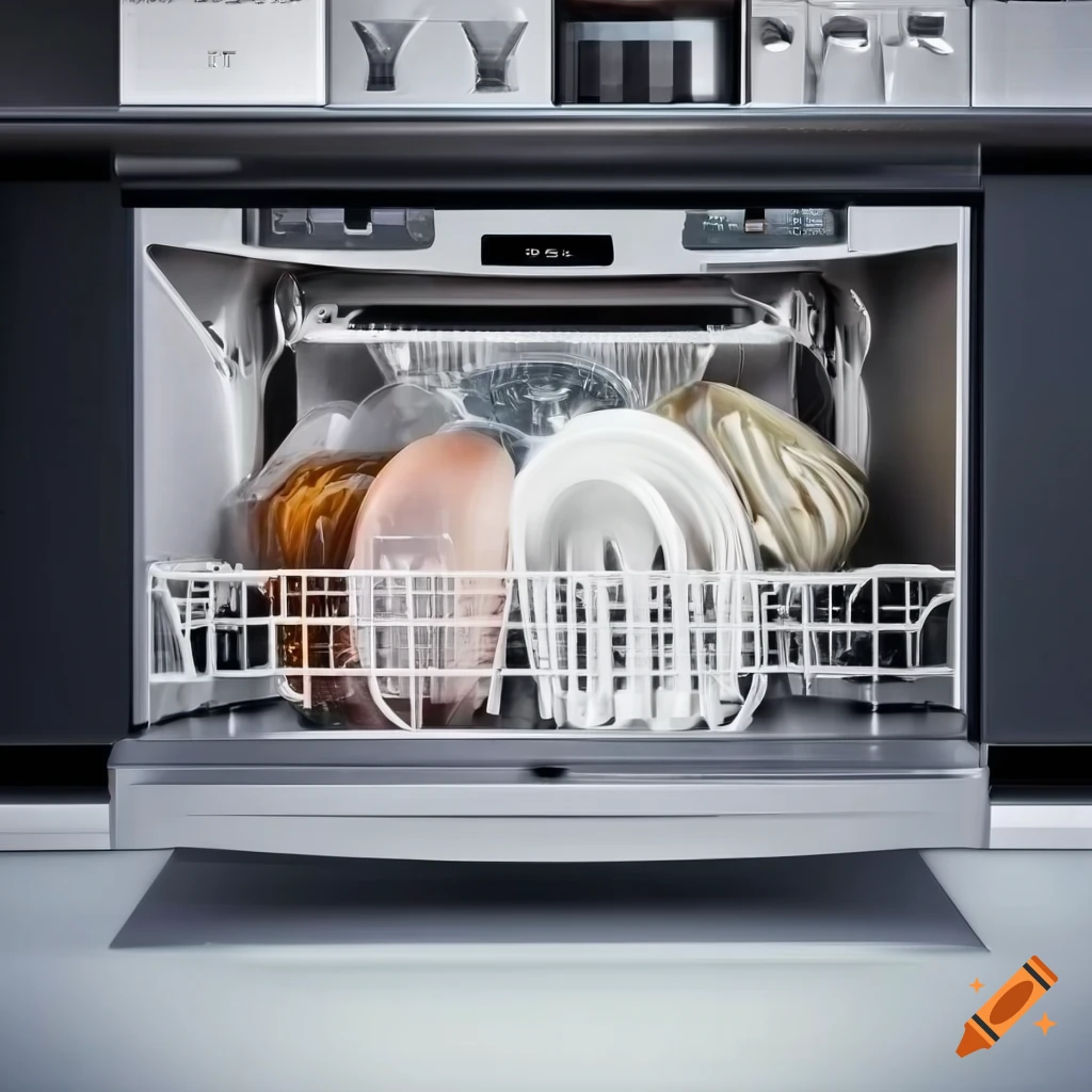 Modern kitchen with gleaming dishwasher on display on Craiyon