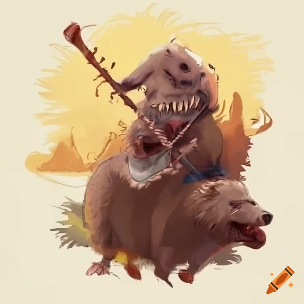 Ratfolk riding a bear on Craiyon