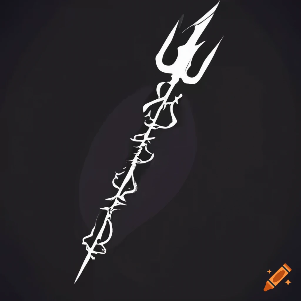 Black and white outline of a lightning trident on Craiyon