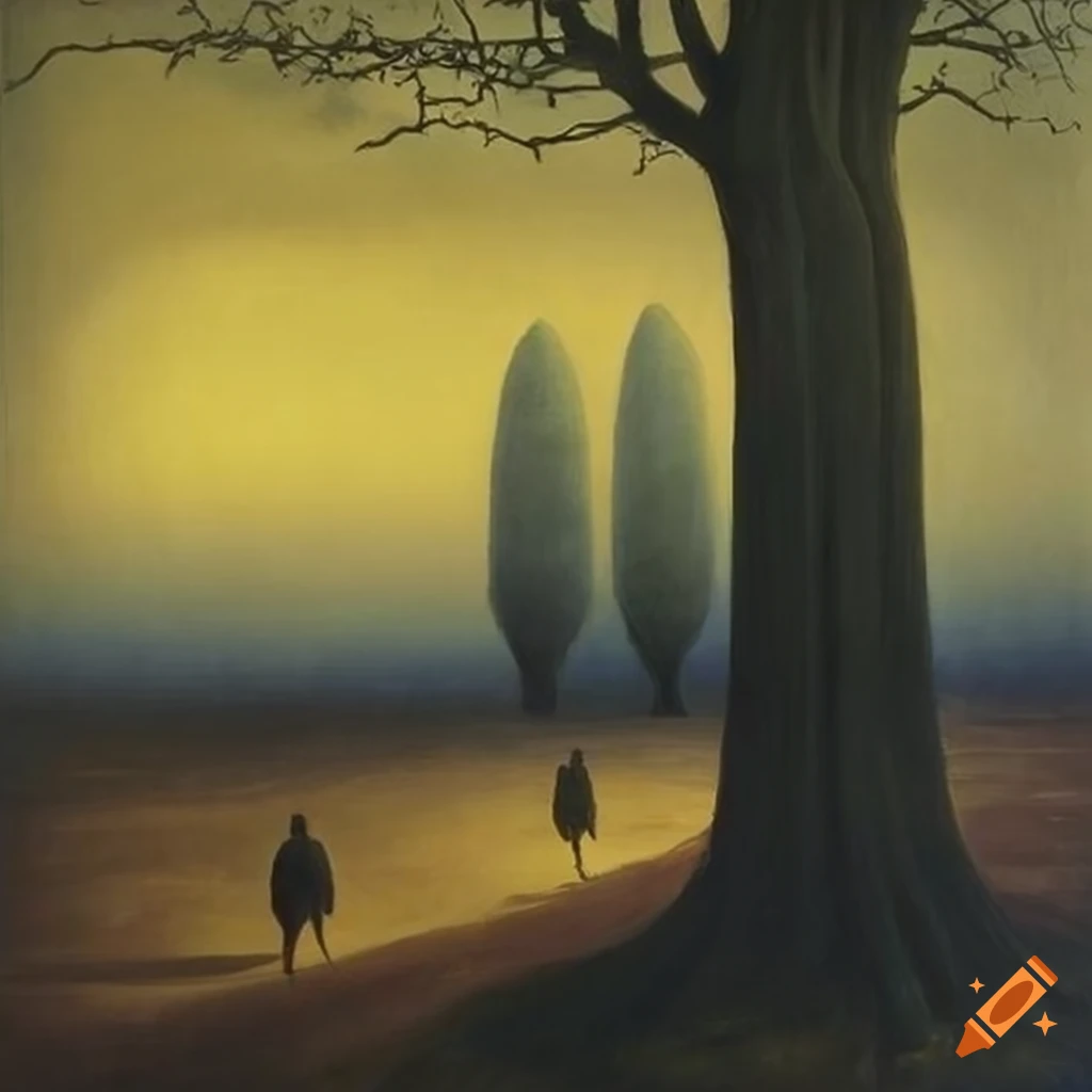 Intriguing Rene Magritte painting of a mystical forest chase scene on ...