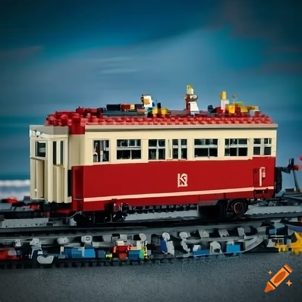 Hyper realistic fifties style advert for miniature lego train on Craiyon
