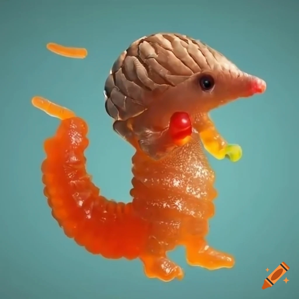 Colorful iridescent orange jelly gummy pangolin female fursona eating ...