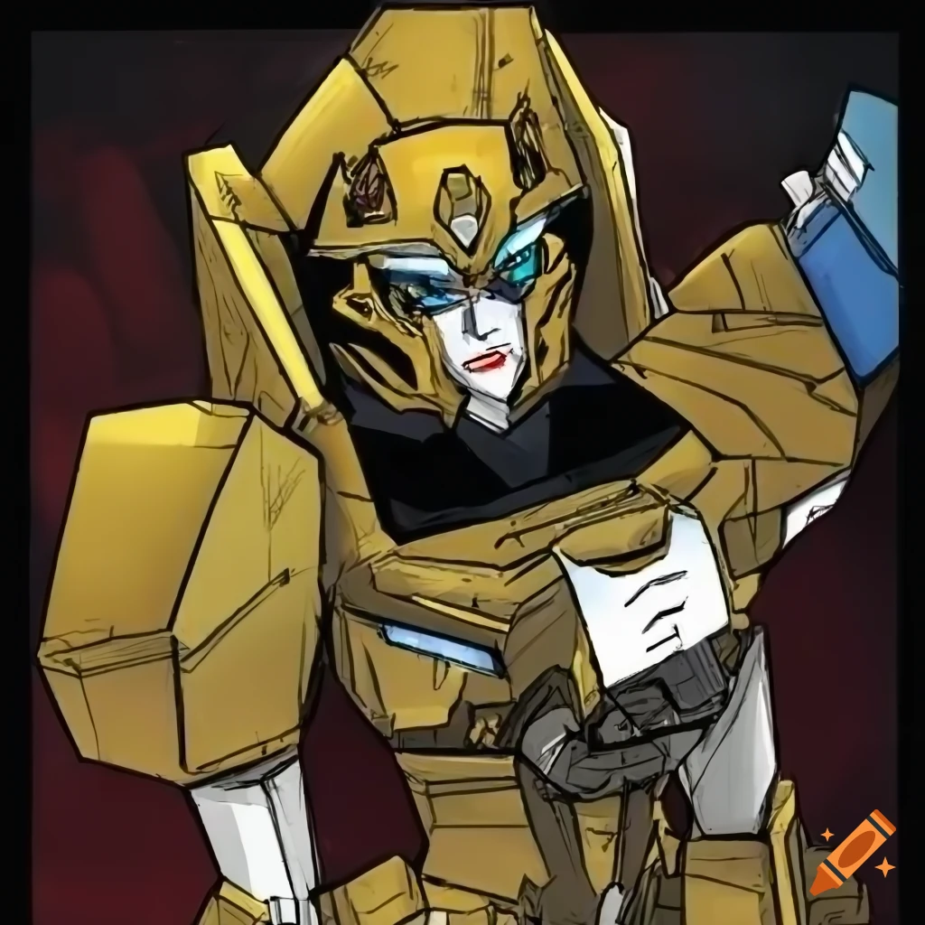 Female senator Transformer OC with gold and white color scheme on Craiyon