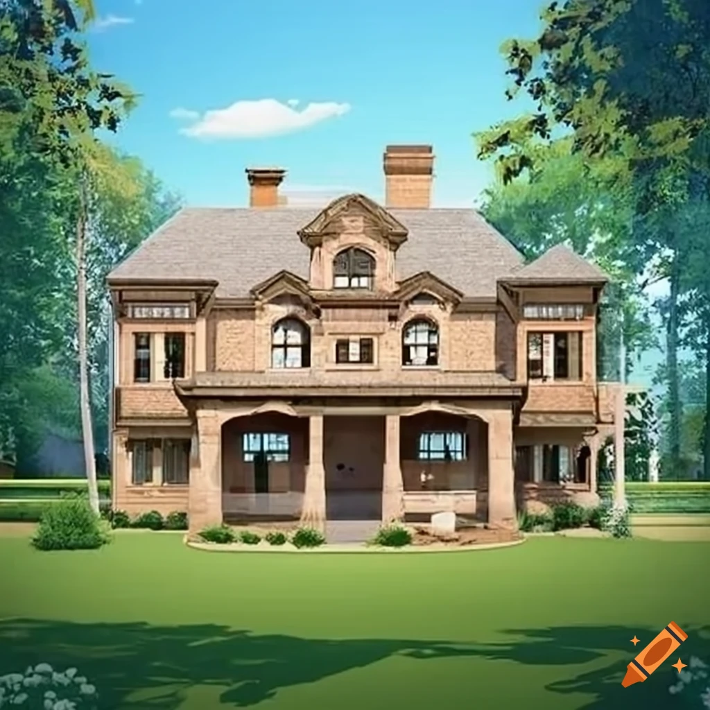 Exterior architectural design of a cottagecore mansion with two or more ...