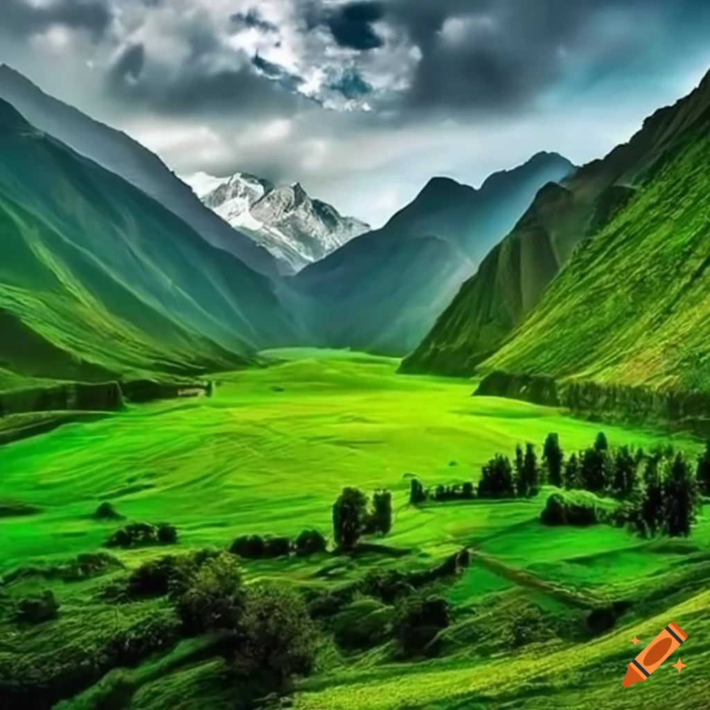 Lush green hills and rolling valleys in pakistan on Craiyon
