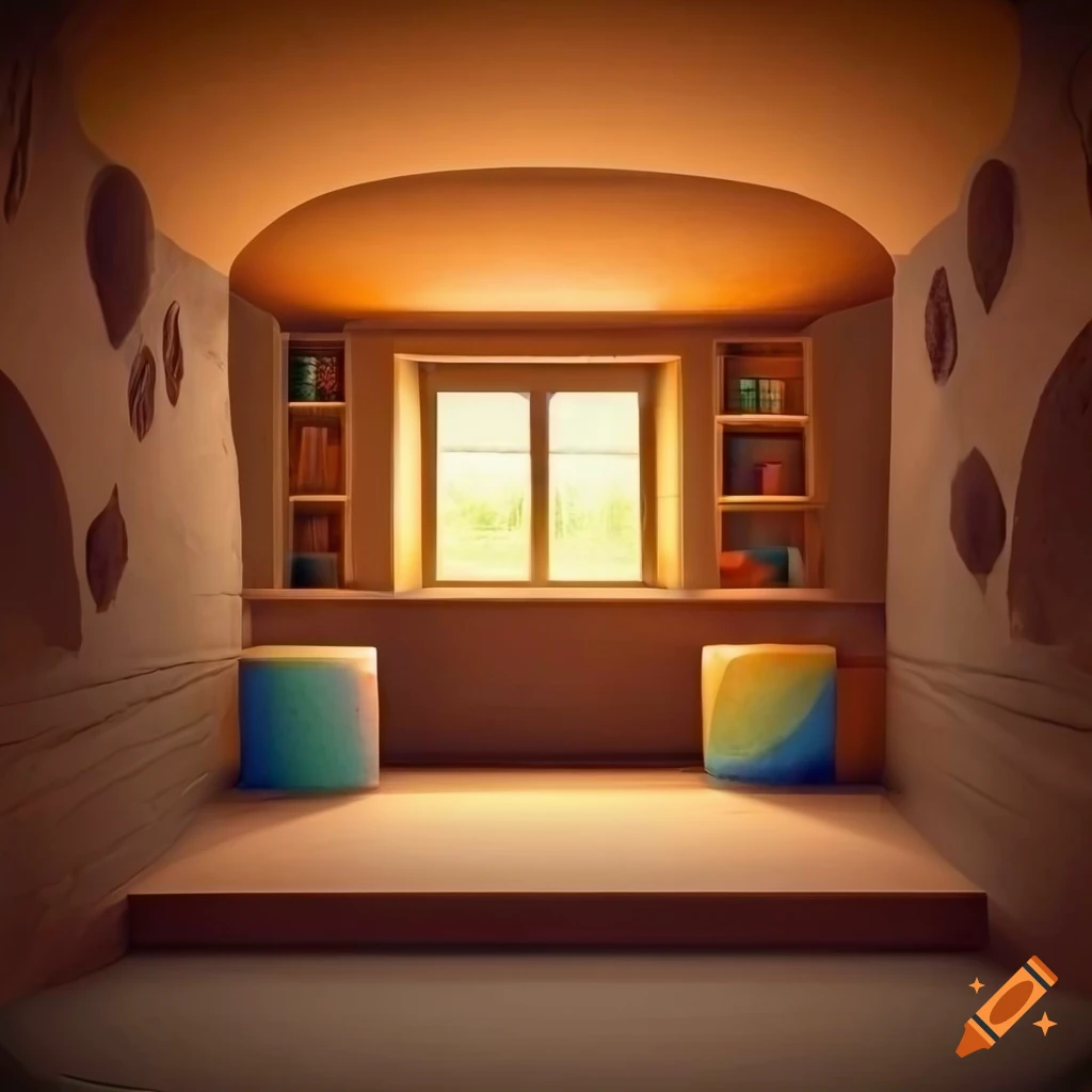 Colorful cave tiles with spacious alcove room and decorative clay ...