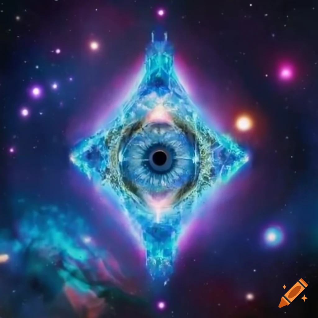 Celestial sentient rhombus with a divine eye and godly abilities on Craiyon