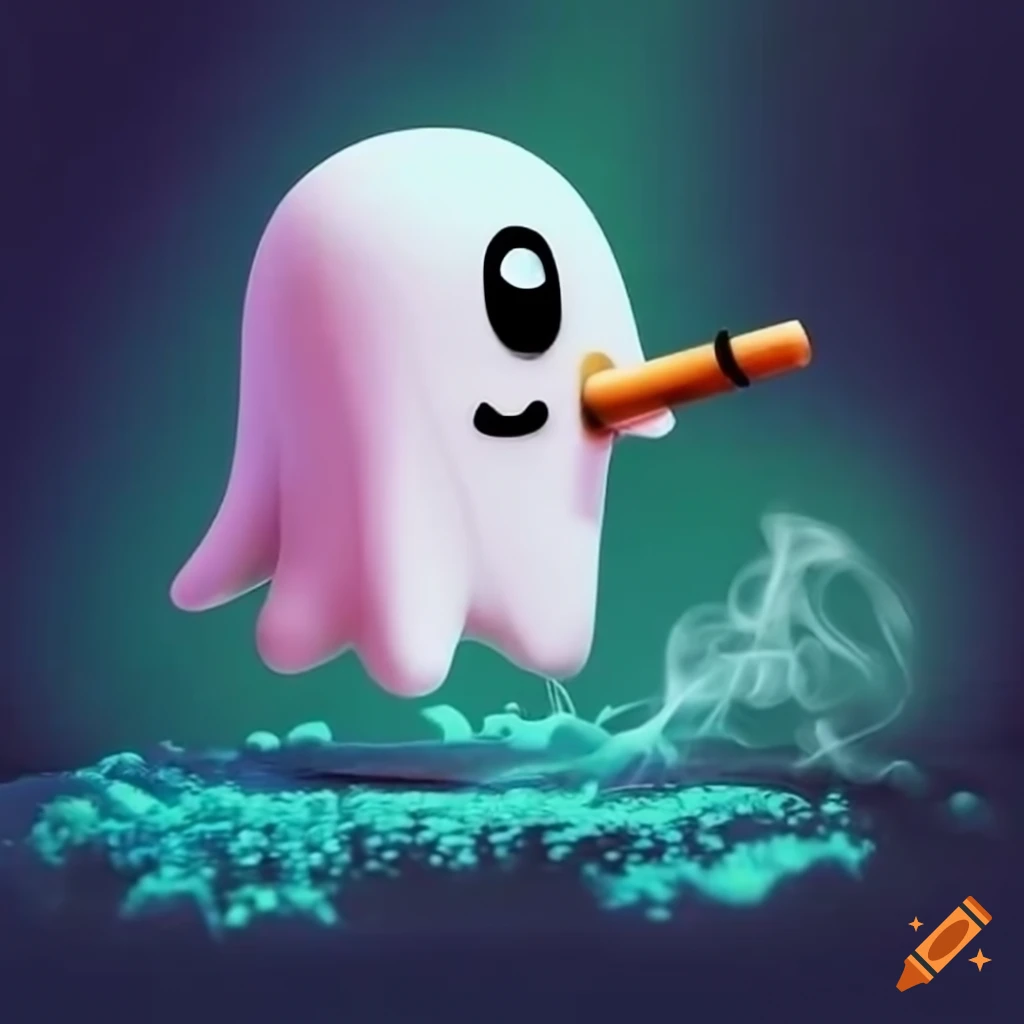 Cute ghosts having a party in a psychedelic setting on Craiyon