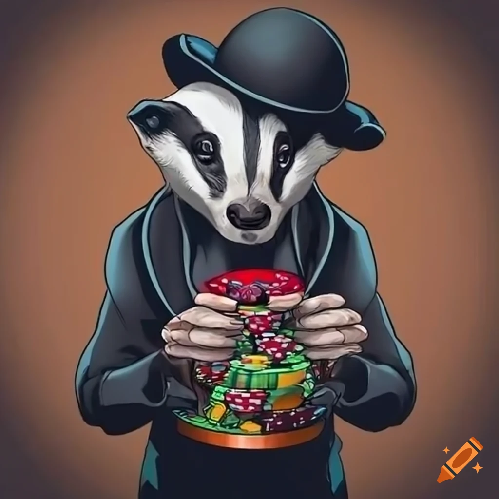 Clever badger playing poker in a bowler hat on Craiyon