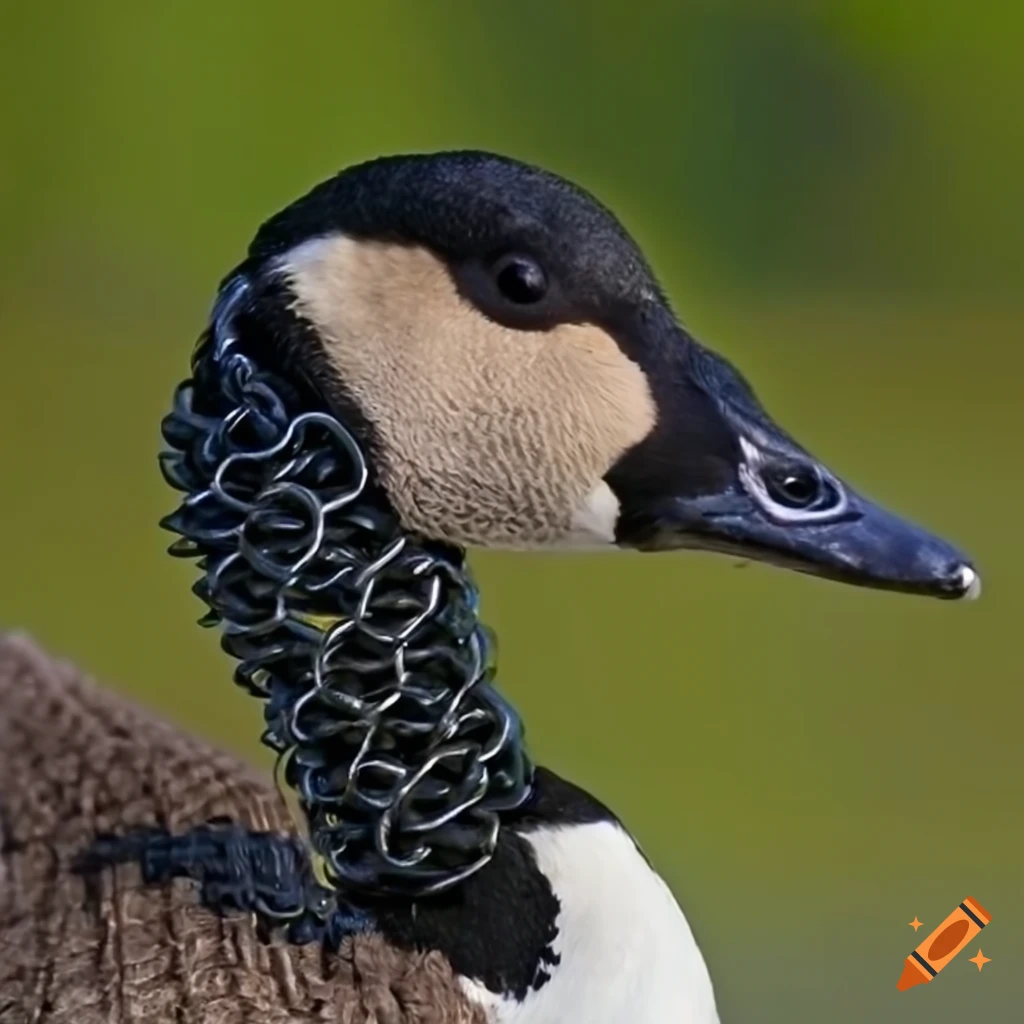 Canadian goose wearing chainmail armor on Craiyon
