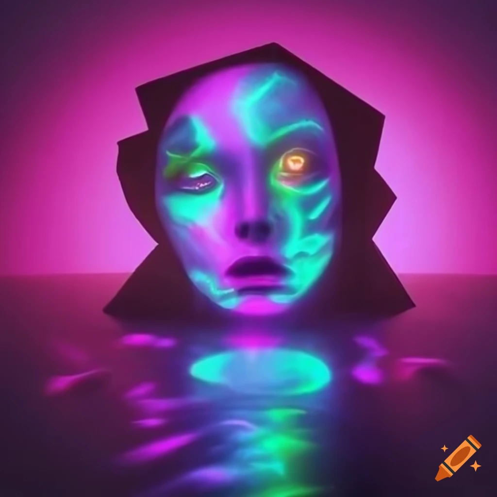 Dimensional portal with retrowave colors and shadowy figure on Craiyon