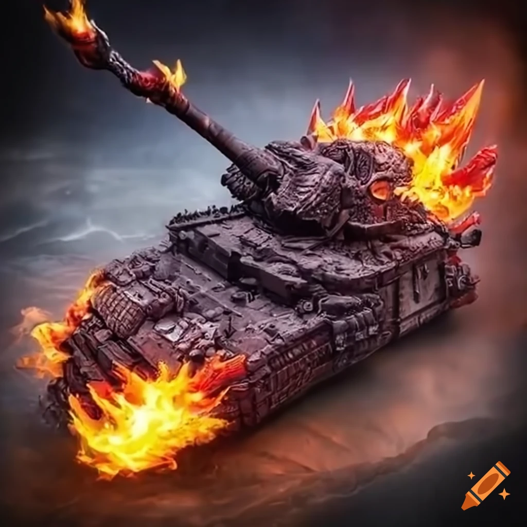Giant battle tank with fire elemental dragon on Craiyon