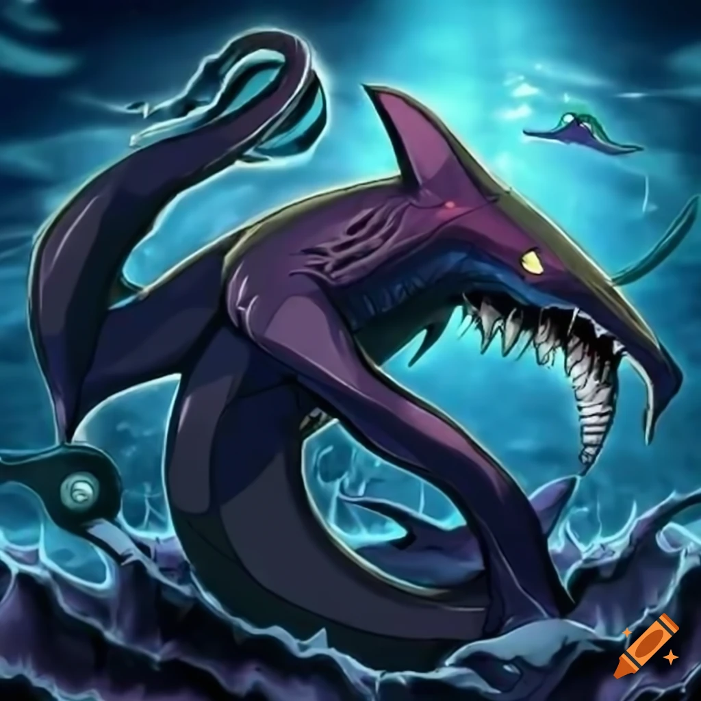 Demonic sea creature in Yu-Gi-Oh art style on Craiyon