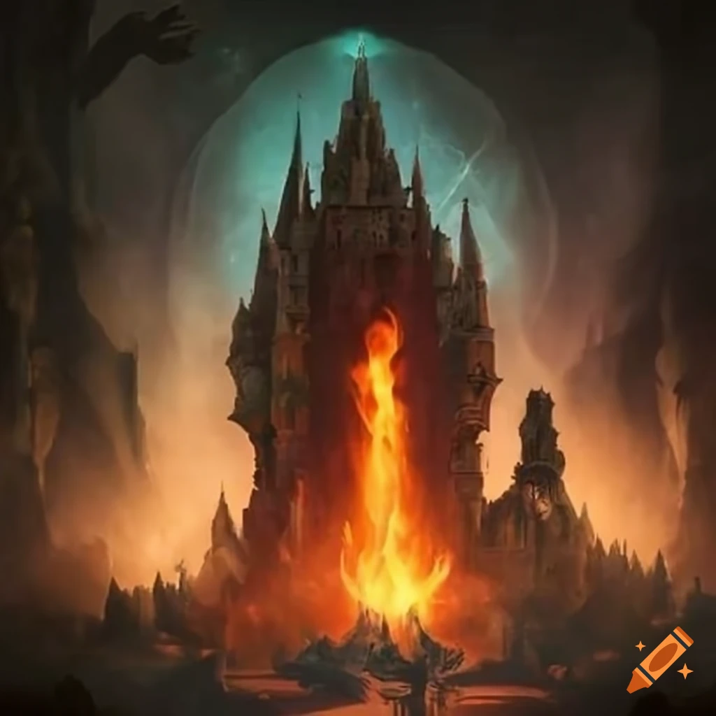 Group of witches casting a mystical fire spell at a beautiful white ...