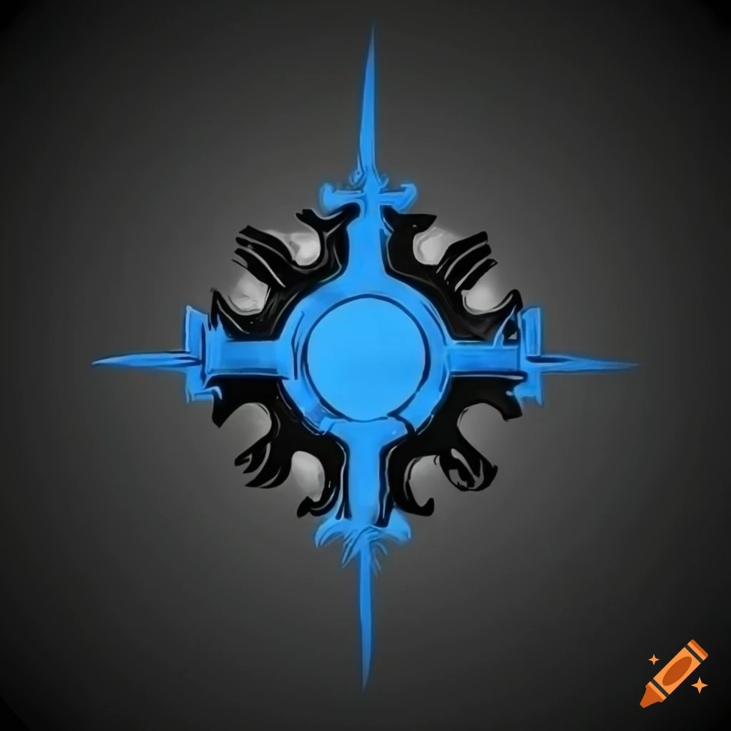 Blue sith logo on black background with shading and highlights on Craiyon