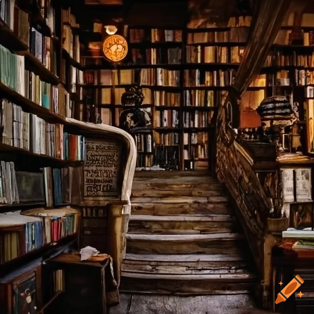 Esoteric bookstore with occult objects and mysterious atmosphere on Craiyon