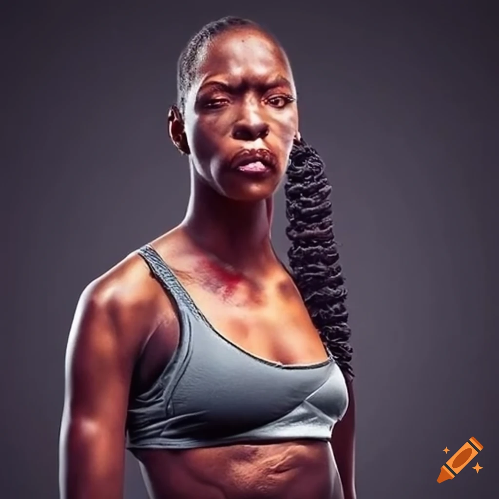 Determined female martial arts fighter with a focused expression on Craiyon