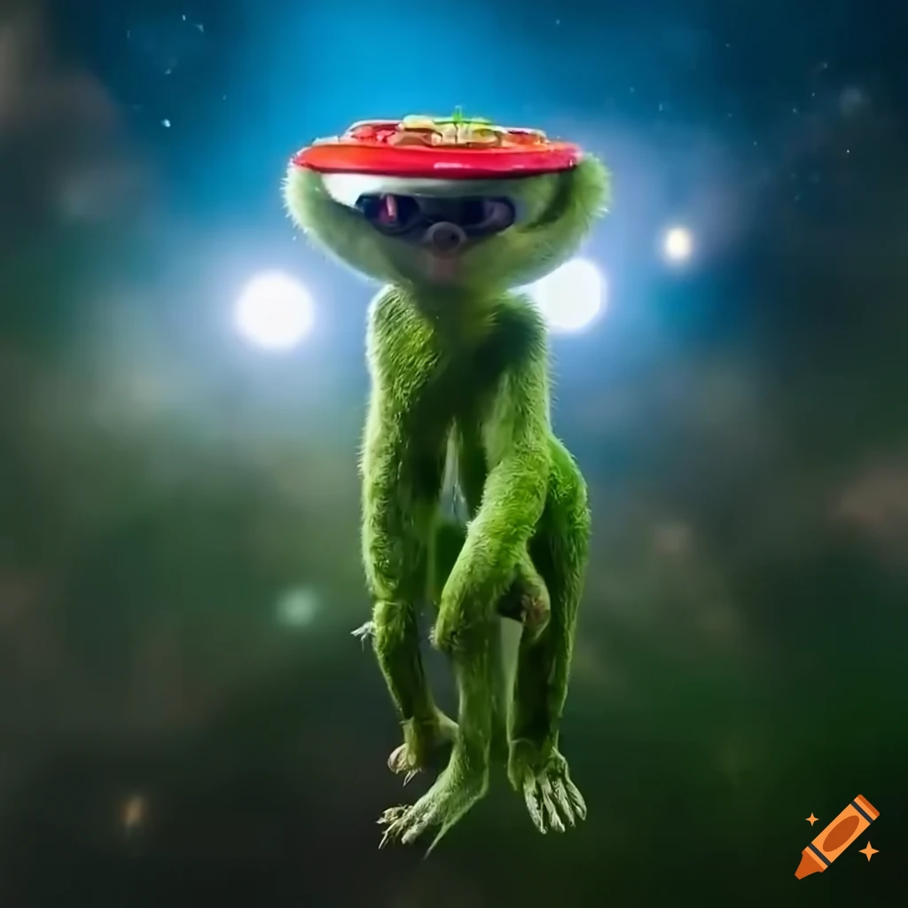 Alien flower monkey from outer space and organic UFO with flying aliens ...