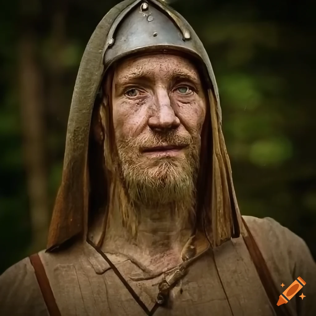 Photograph of a 9th century Anglo-Saxon villager in a realistic setting ...