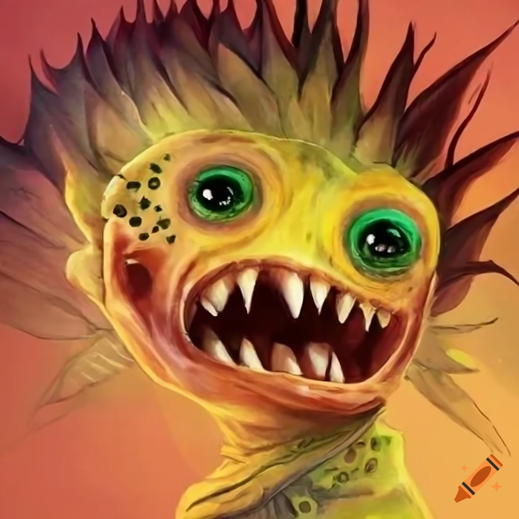 Adorable dancing monster with a sunflower head and leaf arms in a ...