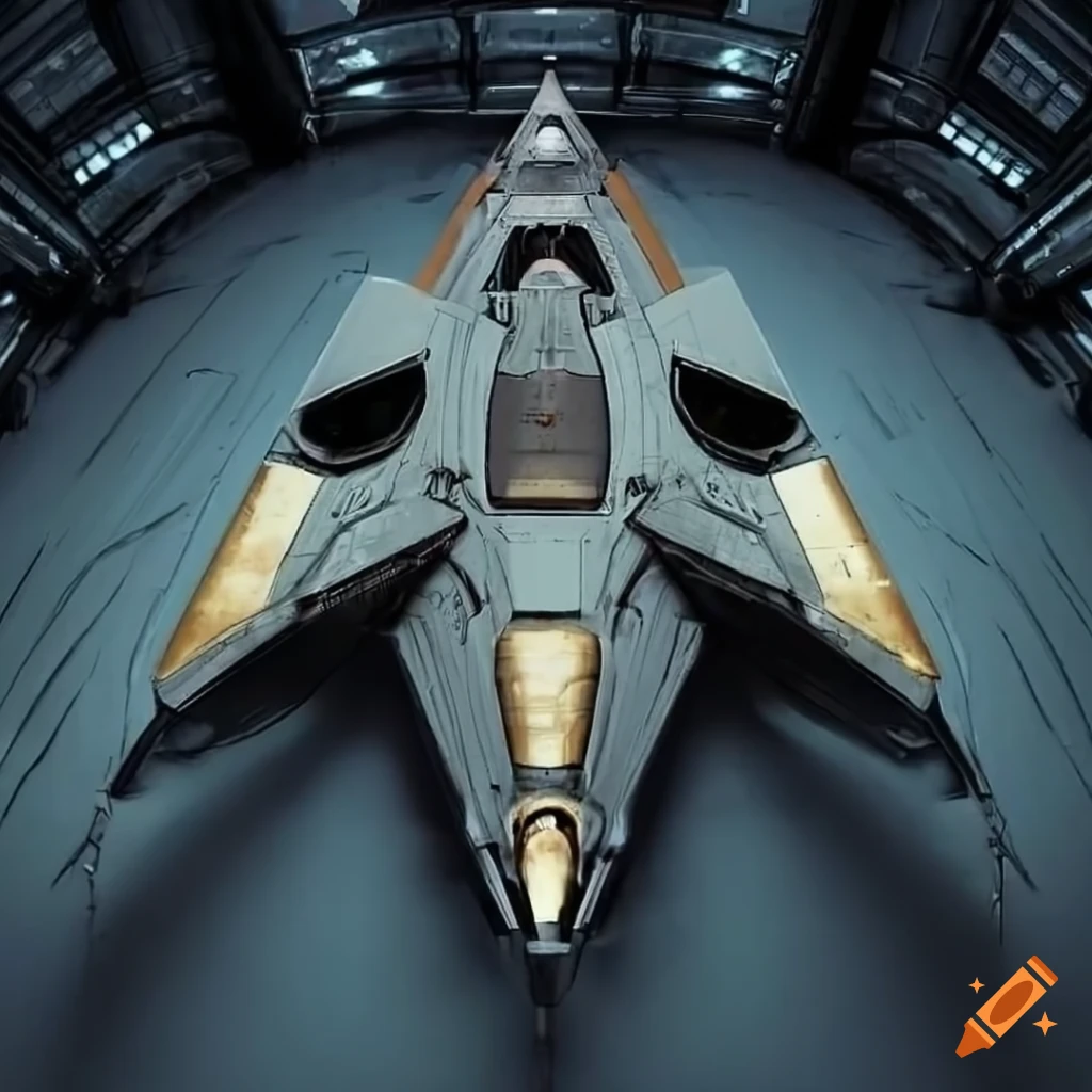 Stealth Delta 7b Jedi Interceptor in ancient Jedi hangar on Craiyon