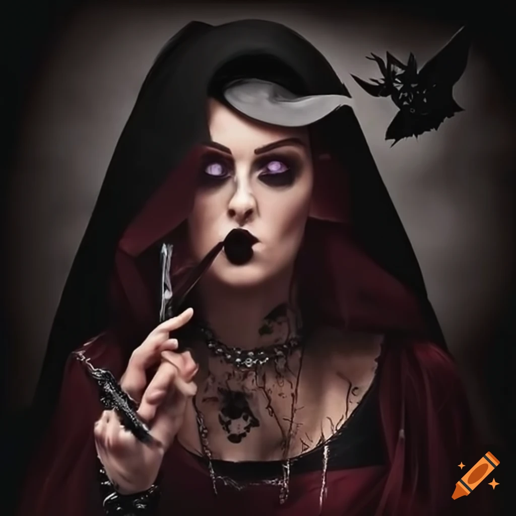 Goth witches with cats and bats on Craiyon