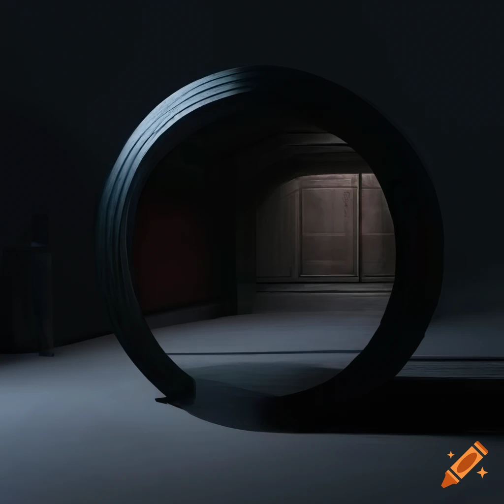 Photorealistic round portal gate in a dark street on Craiyon