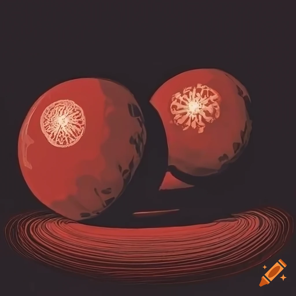 Red balls arranged in a cross shape on a wooden floor with backlit ...