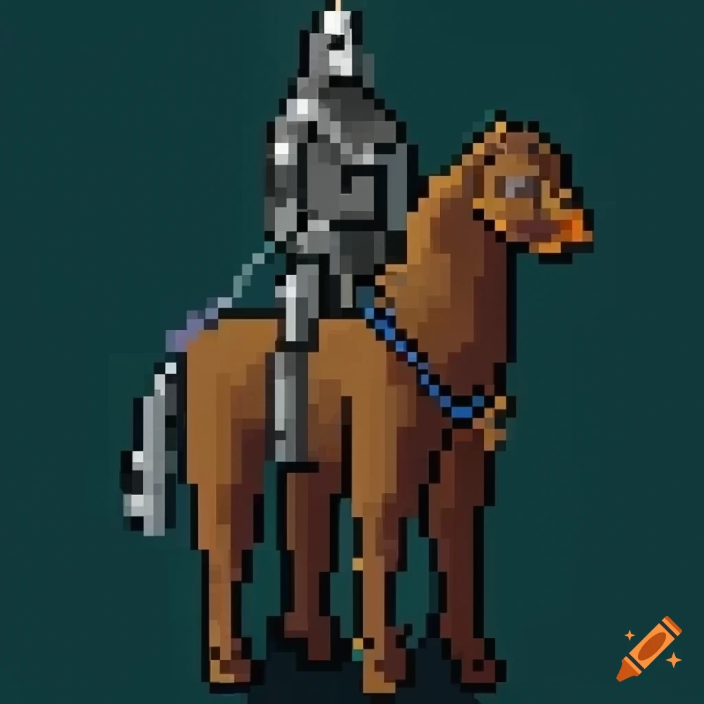 Medieval fantasy pixel art ranger riding a horse on Craiyon