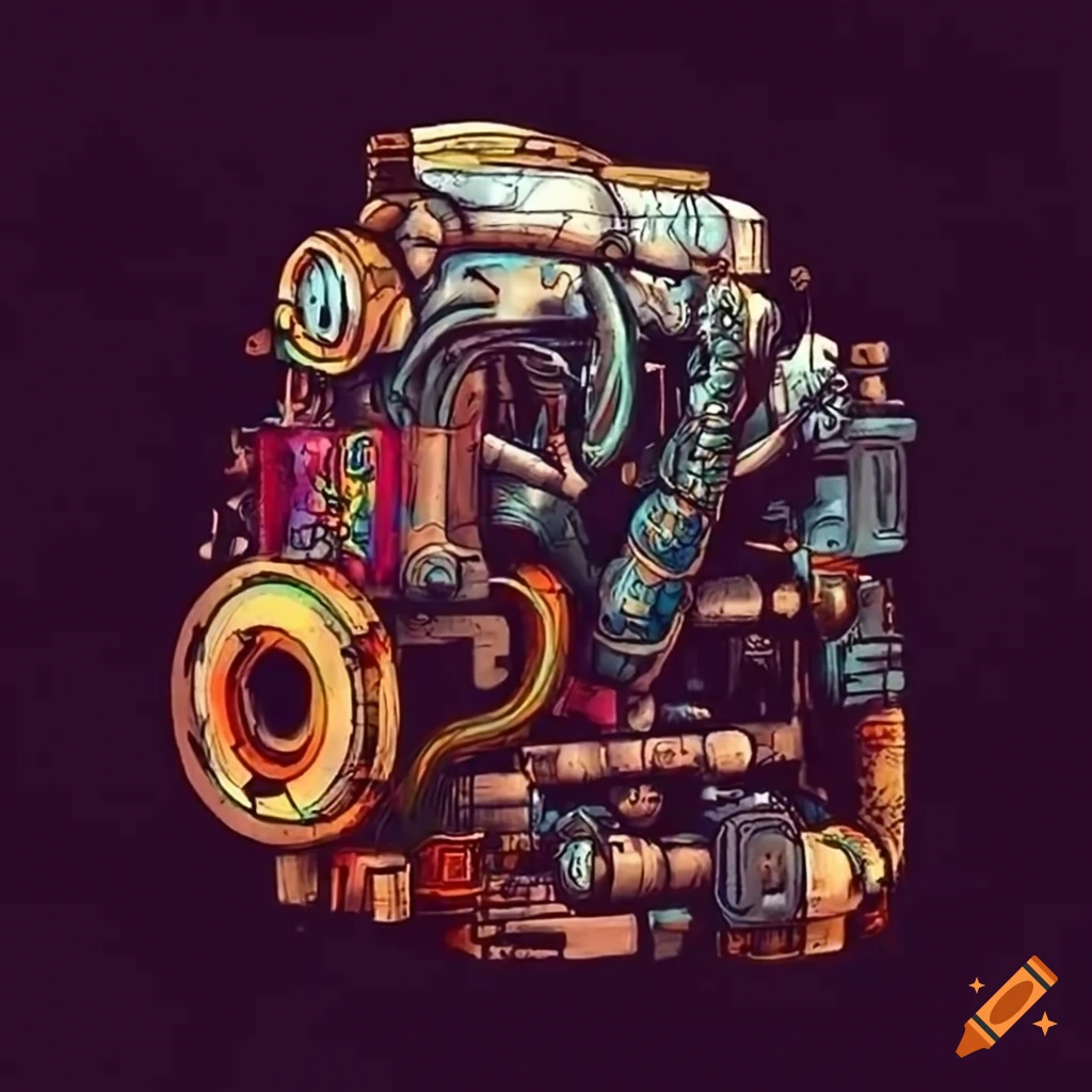 Diesel engine with tentacles and bones in graffiti style on Craiyon