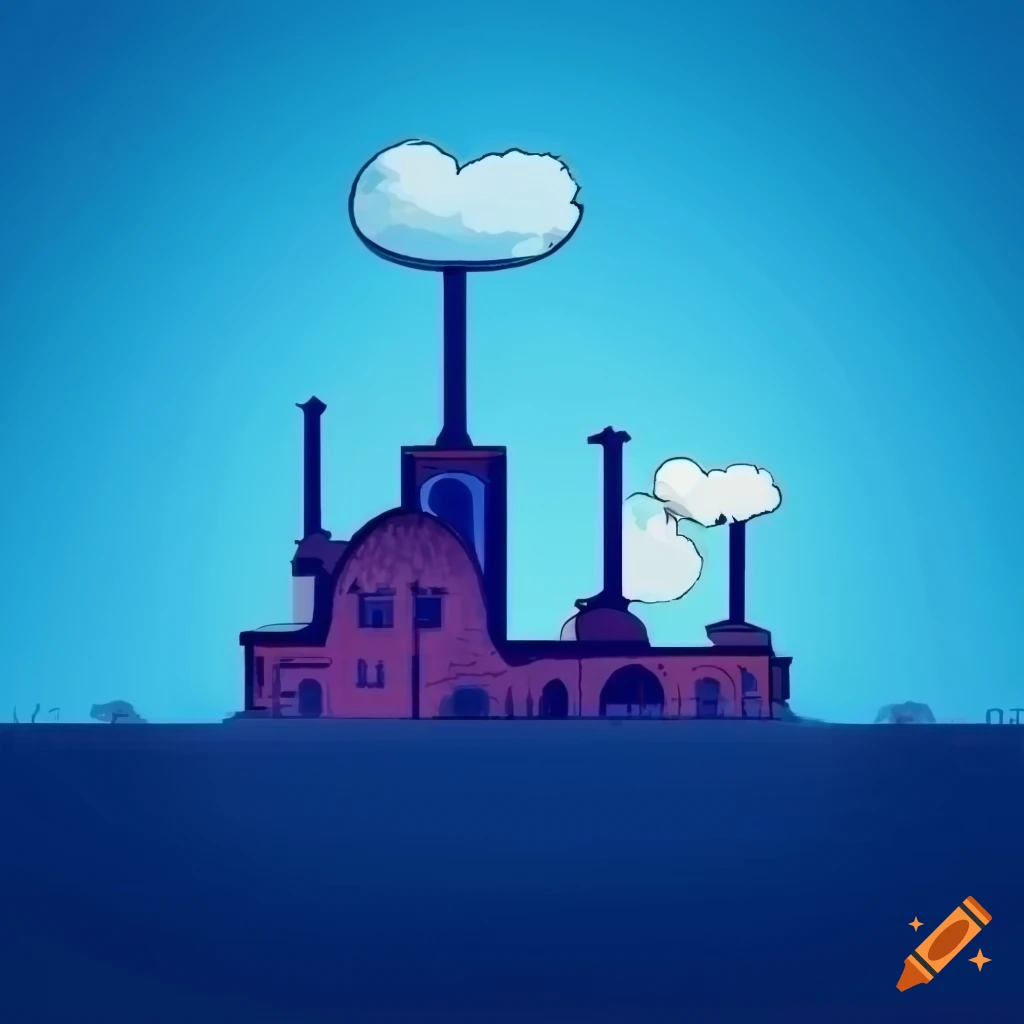 2d factory surrounded by trees with clouds and co2 emissions on Craiyon